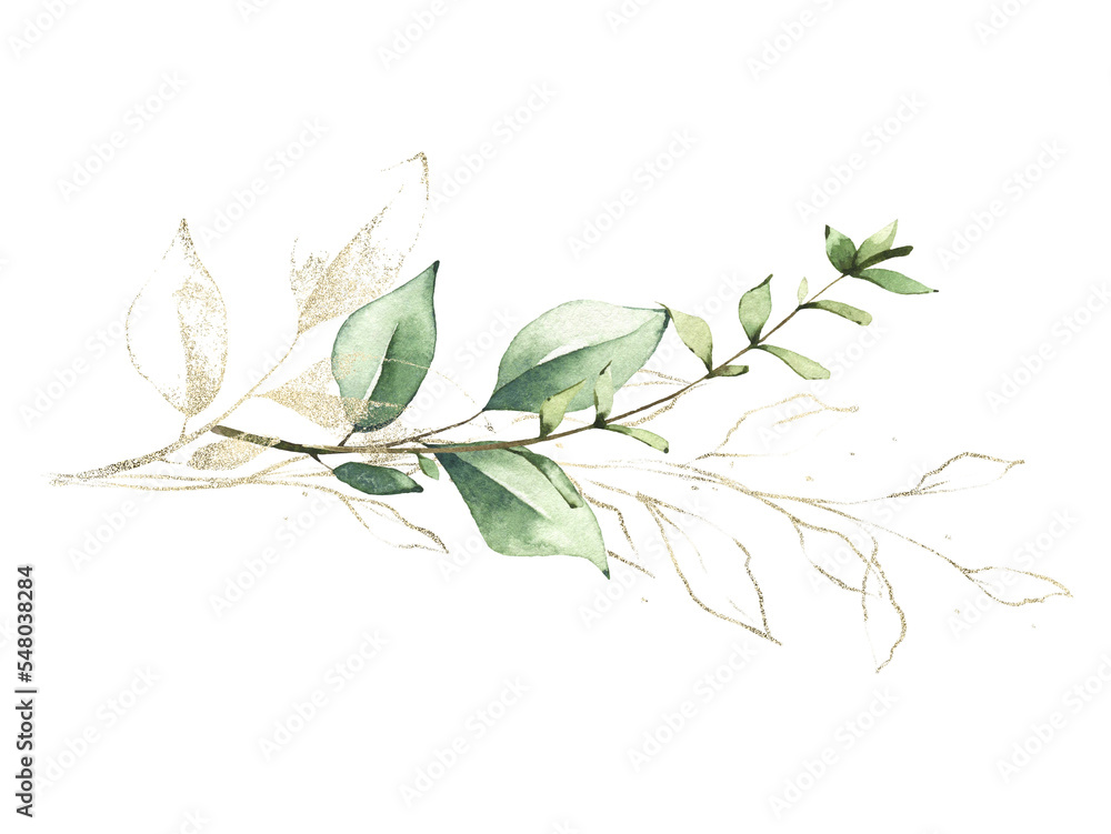 Greenery isolated arrangement watercolor painted. Bouquet with branches ...