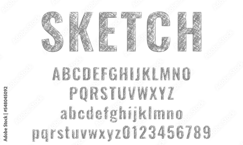 Alphabet letter set and numbers with pencil sketch effect, hand drawn ...