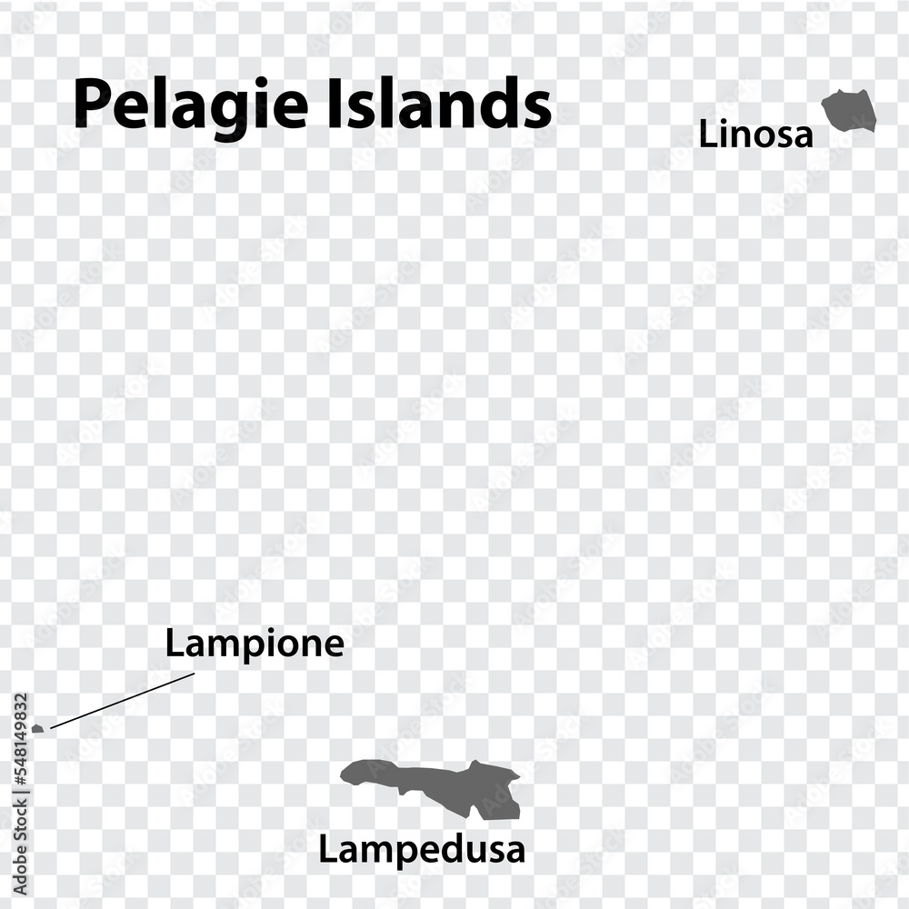 Blank map Pelagie Islands in gray. Every Island map is with titles ...
