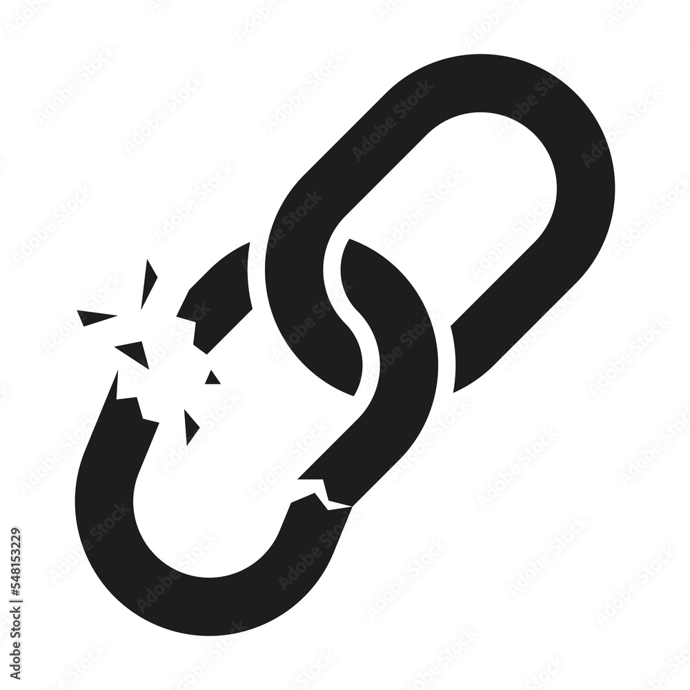 Broken chain or weakness icon. Broken connection vector illustration ...