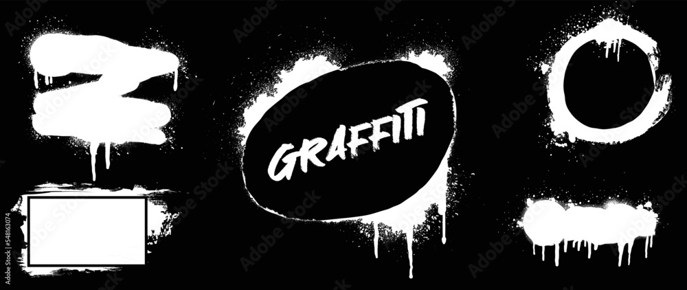 Spray painted texture vector set. White paint splatter dots, graffiti ...