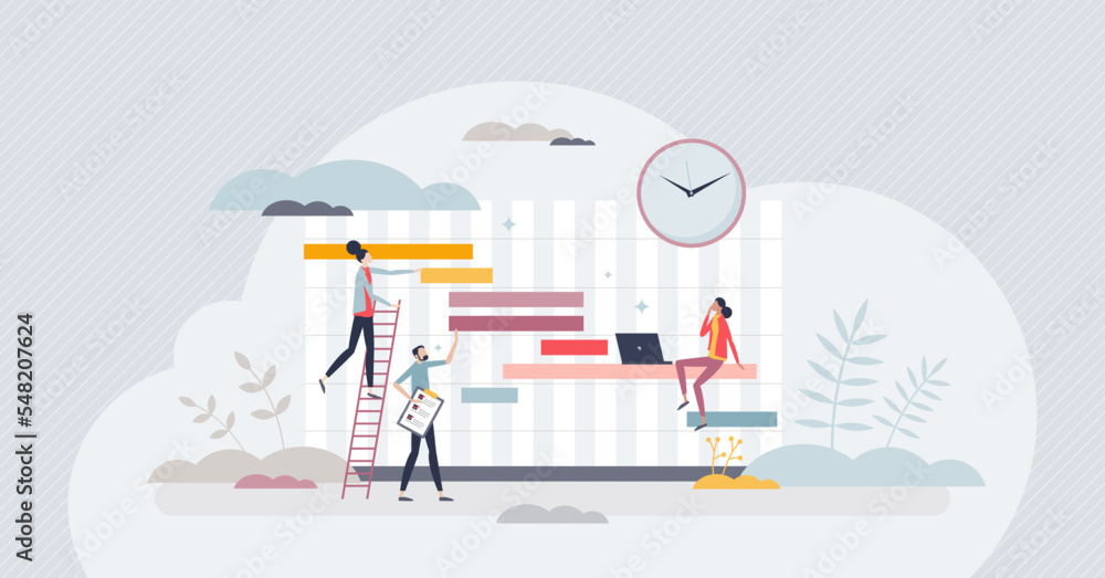 Gantt chart as project schedule for time management tiny person concept ...