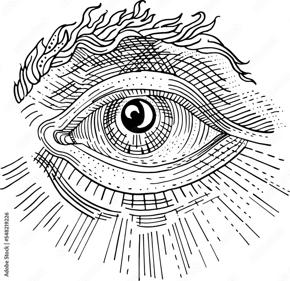 Eye of Providence. All-seeing eye with rays of light. Hand drawn ...