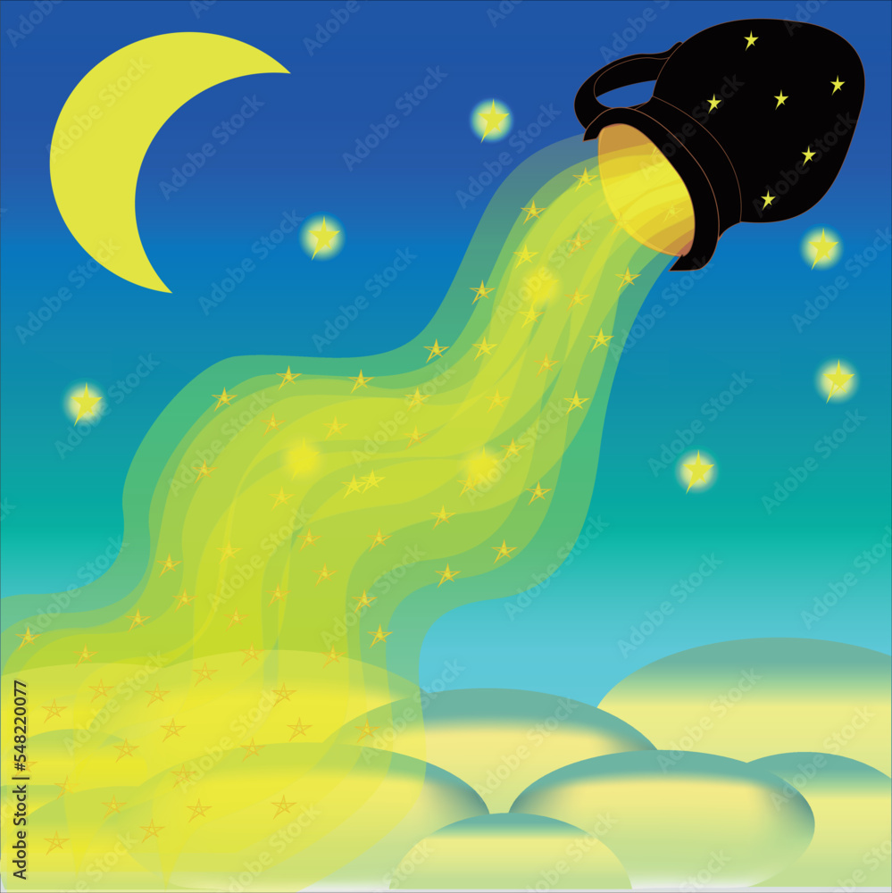 Starry sky with moon and clouds. A veil of moonlight. Moonlight and ...