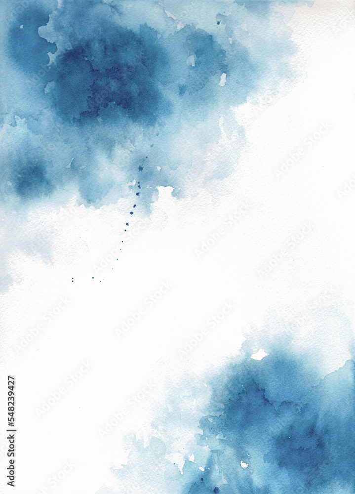 Indigo blue abstract watercolor painting on paper texture background ...