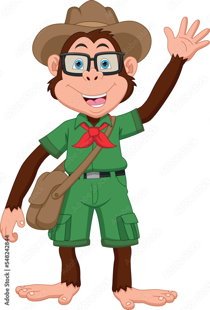 cartoon cute monkey waving Stock Vector | Adobe Stock