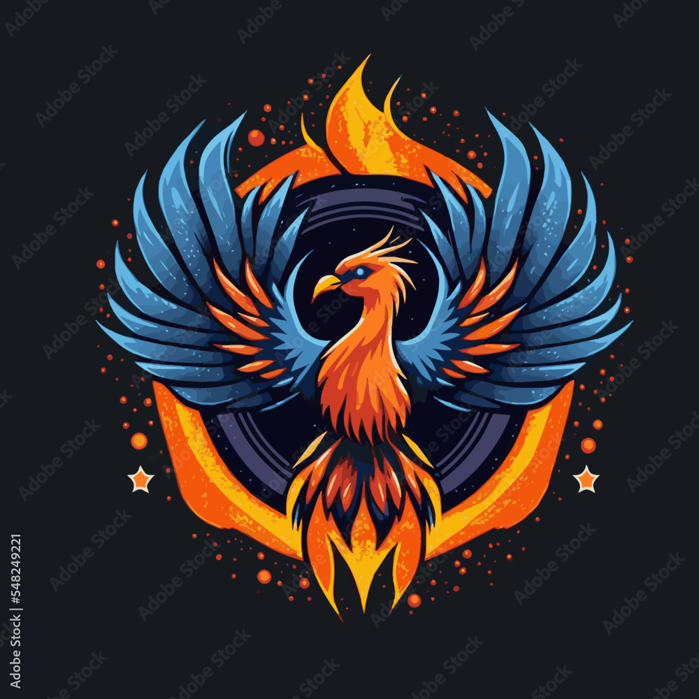 Flying Phoenix Shield Mascot Character logo Design Illustration Stock ...