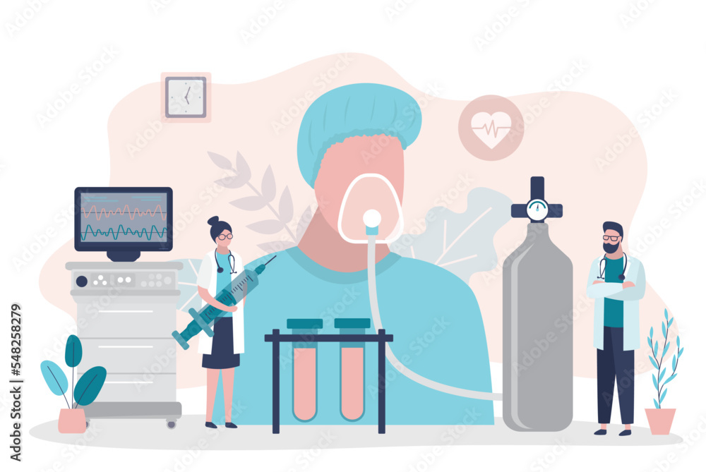 Anesthesia, first aid. Group of doctor anesthesiologists performing ...