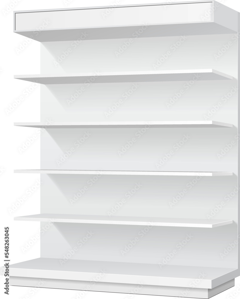 Mockup Long Blank Empty Showcase Display With Retail Shelves ...