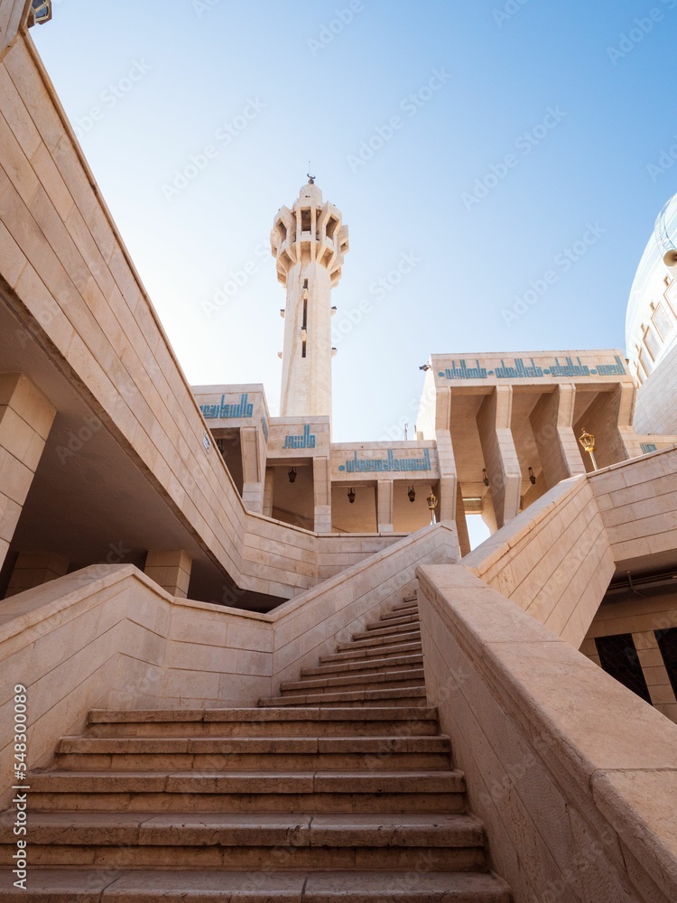 View of King Abdullah I Mosque (Blue Mosque) with magnificent blue ...