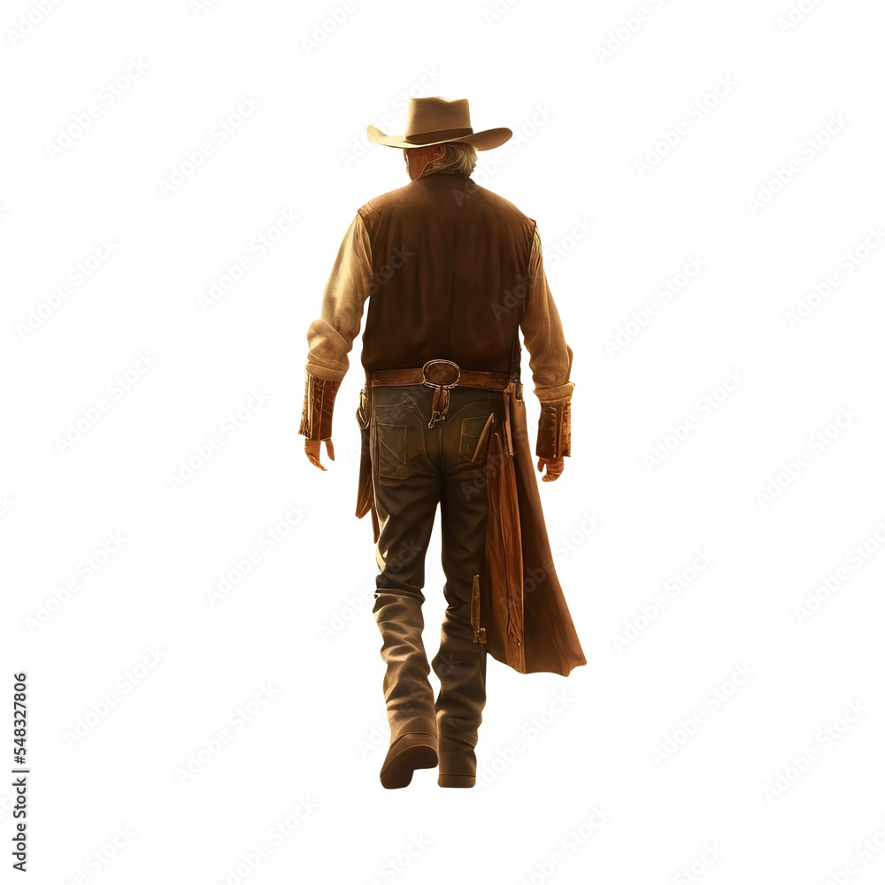Ilustración de Stock Old western cowboy walking away. Back view. Full ...