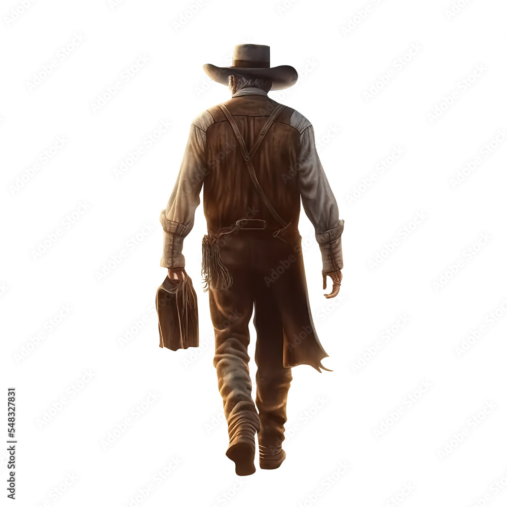 Wild west cowboy bandit walking away with his back to the viewer. Back ...