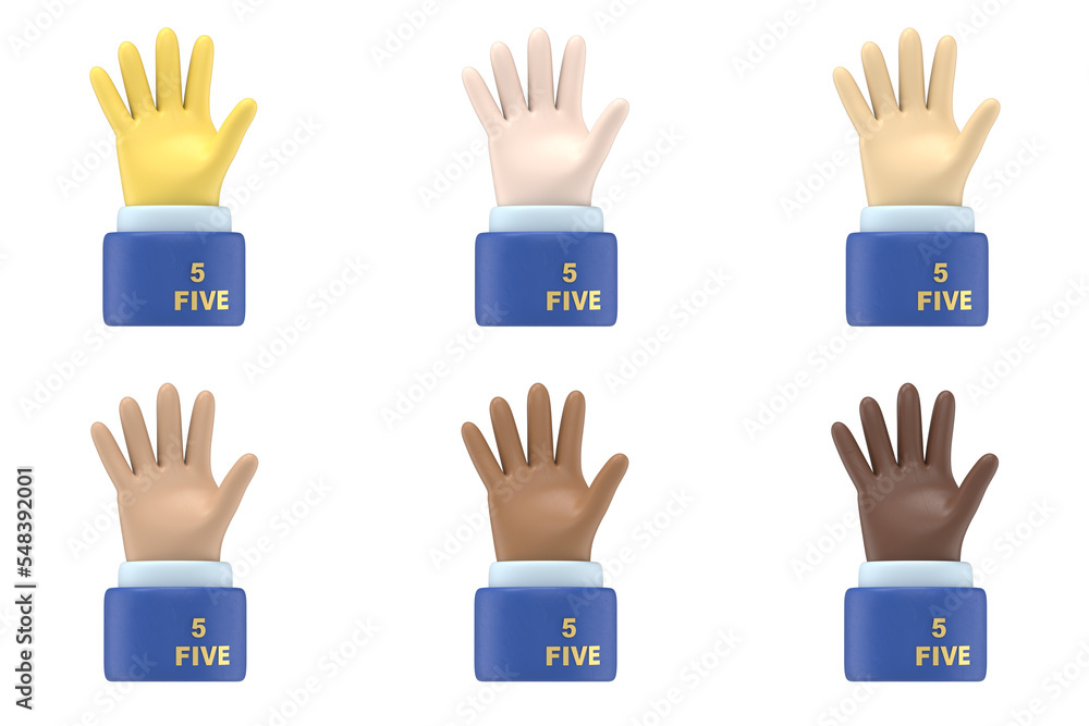 Transparent Backgrounds Mock-up.Five fingers counting icon.3d hand ...