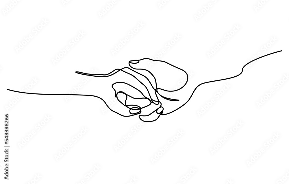 two hands holding in continuous line drawing minimalism style Stock ...
