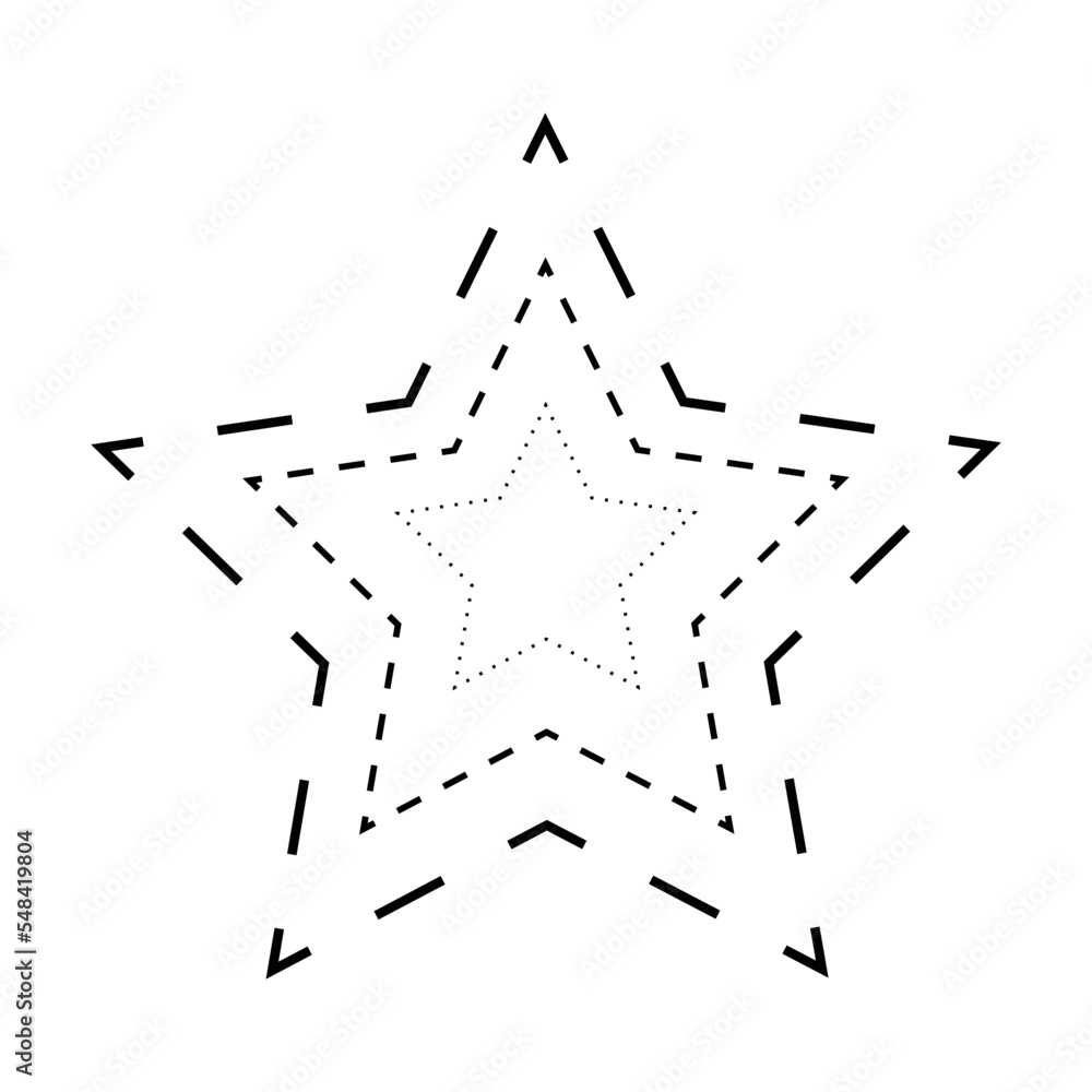 Tracing star shape broken line element for preschool, kindergarten and ...