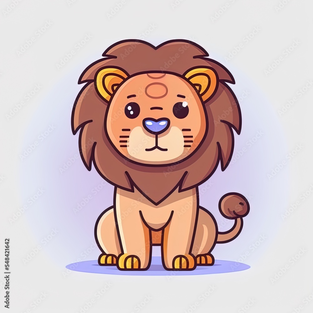 Cute Lion Standing Cartoon 2D Illustrated Icon Illustration. Animal ...