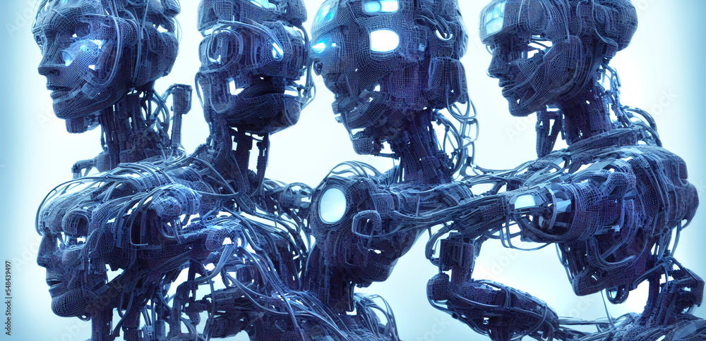 Abstract digital painting of futuristic female structure robot retro ...