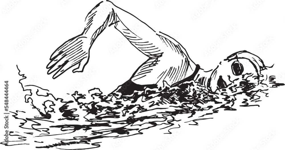 Hand drawn sketch of a swimmer. Vector illustration. Stock Vector ...