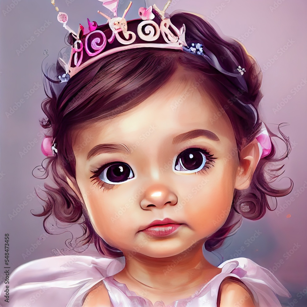 Cute little princess with delicate facial features wearing a pretty ...
