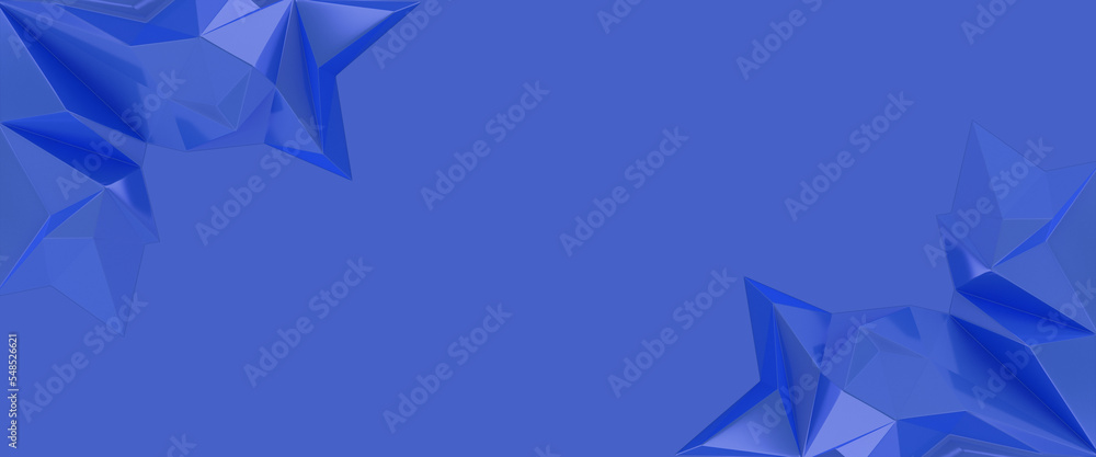 abstract 3d render of metallic polygons, faceted triangles with blank ...