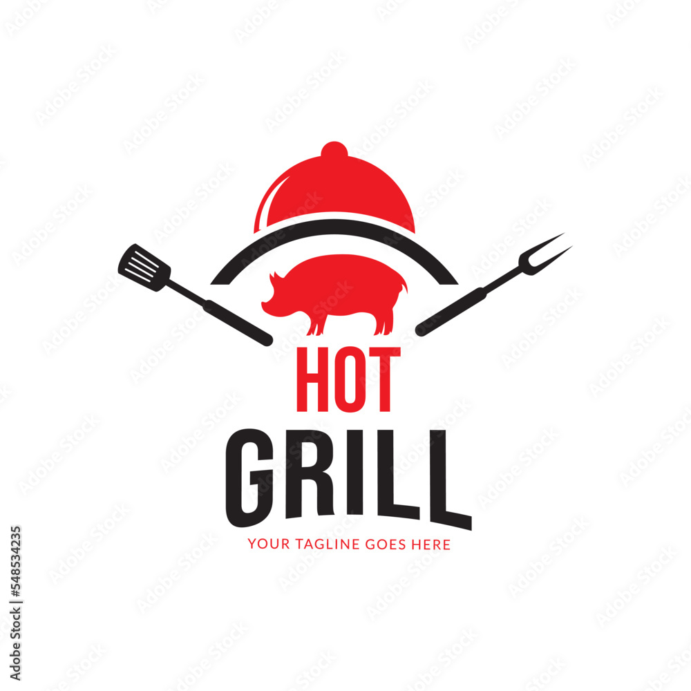 Grill Barbeque invitation party barbecue bbq with pig pork on fire ...