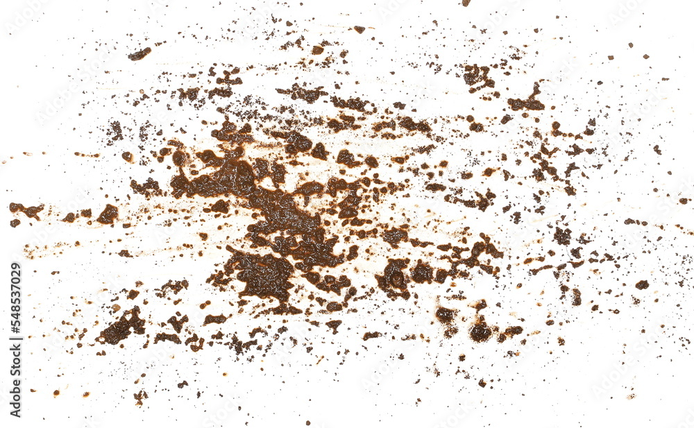 Wet mud, stains texture isolated on white background, top view and ...