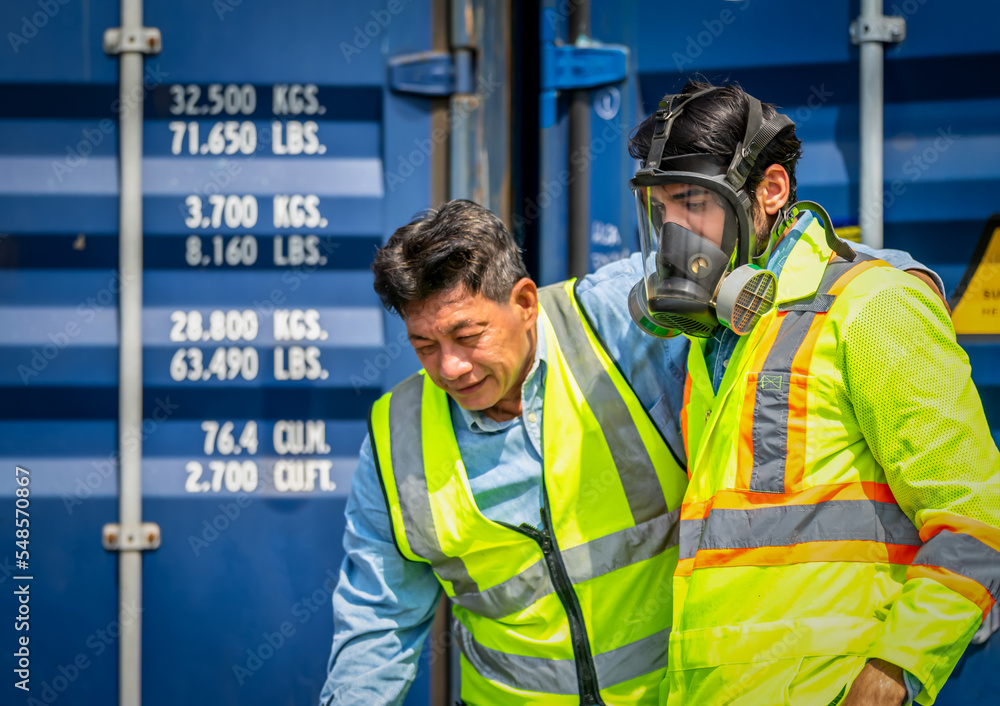 Engineer wear PPE urgently assisted the male technique inside container ...
