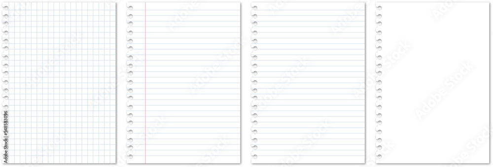 Ilustración de Stock Realistic lined note paper. Blank gridded notebook ...