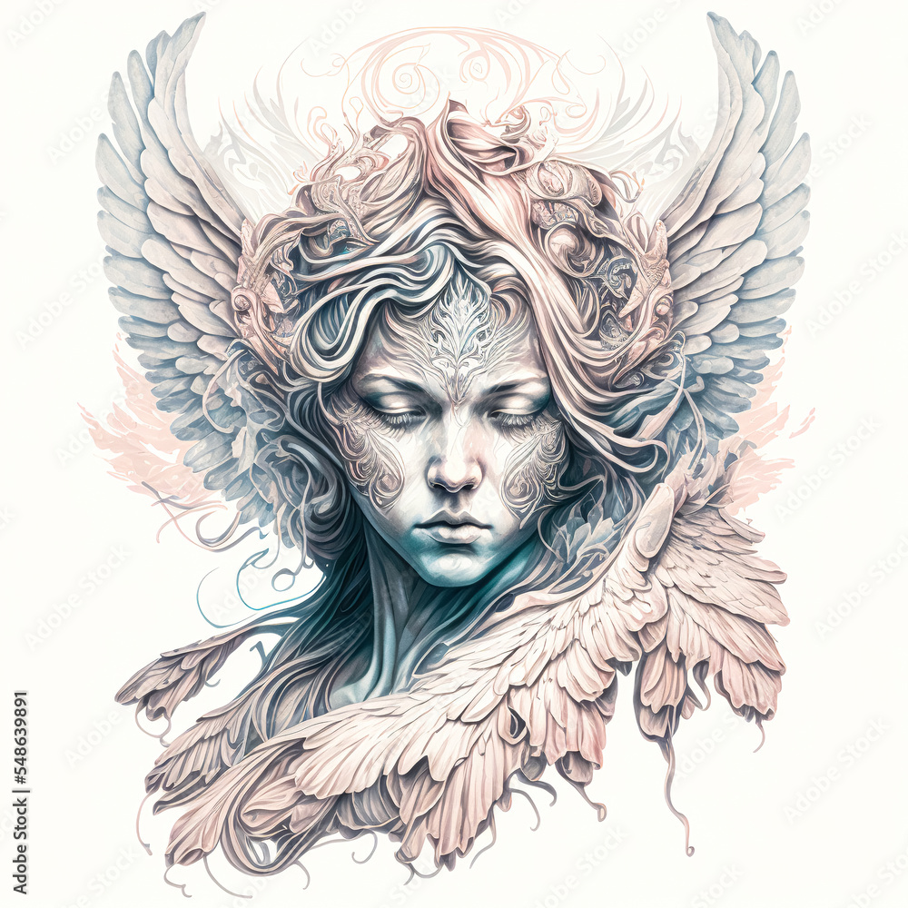 Ilustración de Stock Fantasy angel in vintage style. Elegant tattoo ...