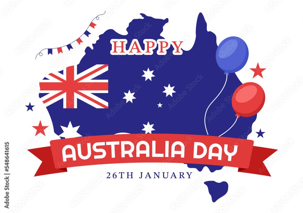 Happy Australia Day Observed Every Year on January 26th with Flags and Map to Diversity of ...