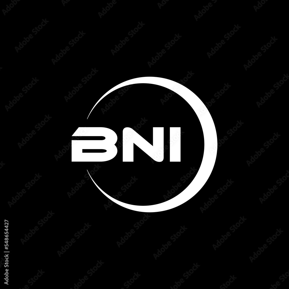 BNI letter logo design with black background in illustrator, cube logo ...