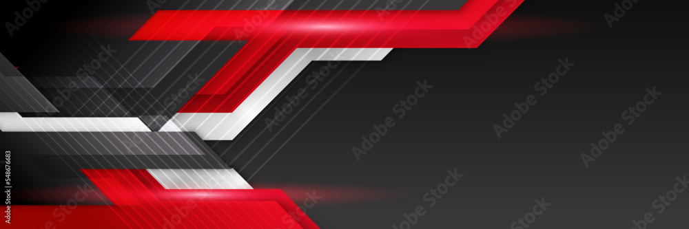 Abstract red and black banner with white line light. Background design ...