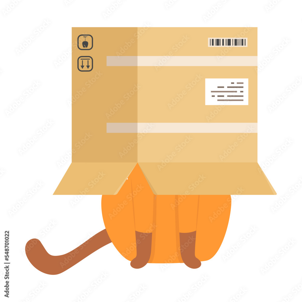 Cat with box, preposition under, cartoon illustration. Visual ...