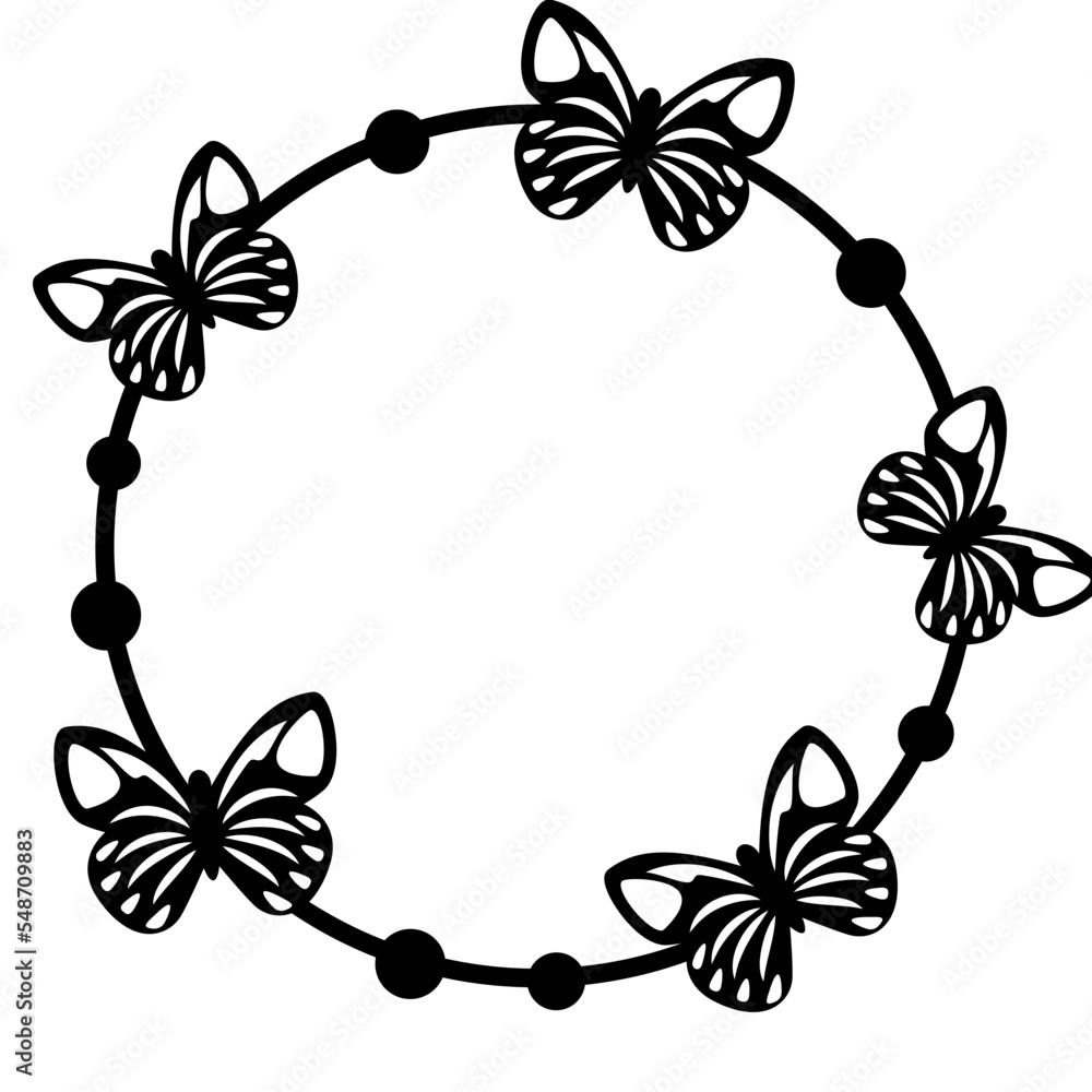 Butterfly wreath svg, Round border monogram Stock Vector | Adobe Stock