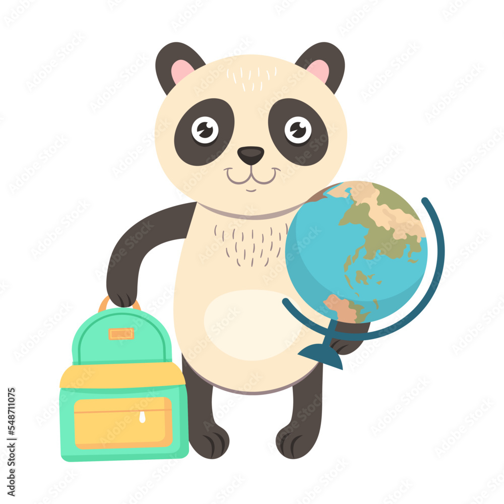 Cute animal, fluffy panda reading book cartoon illustration. Smart ...