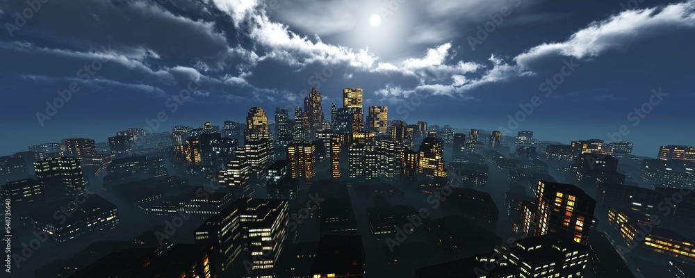 Beautiful night city top view, 3d rendering Stock Illustration | Adobe ...