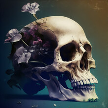 Human Skull With Growing Flowers Free Stock Photo - Public Domain Pictures