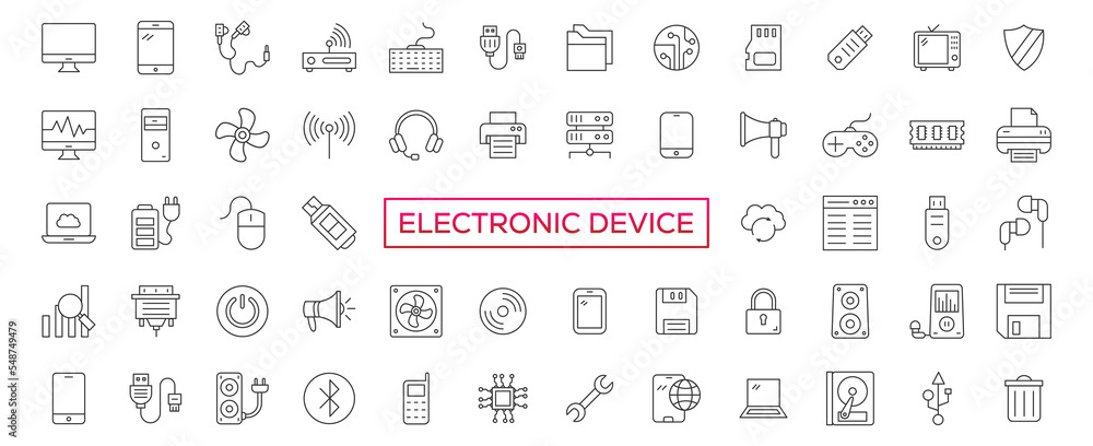 Electronic device line icon set, technology symbols collection, vector sketches, logo ...