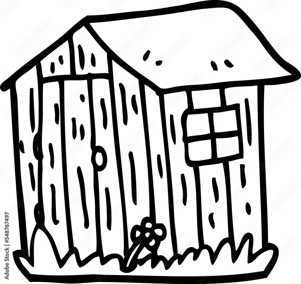 outline cartoon wooden shed Stock Vector | Adobe Stock