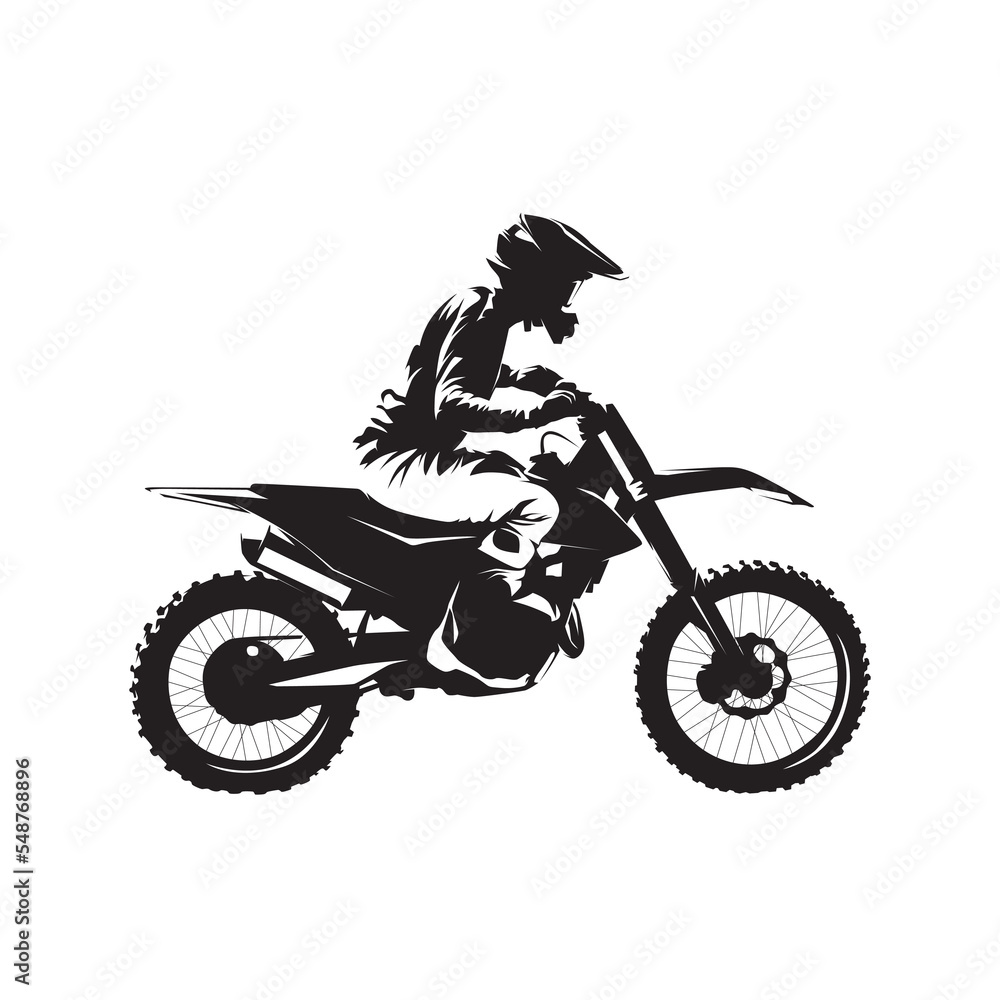 Motocross rider, isolated vector silhouette, side view. Ink drawing ...