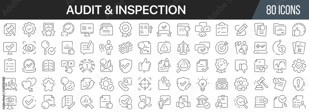 Audit and inspection line icons collection. Big UI icon set in a flat ...