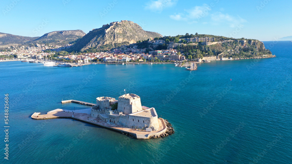 Aerial drone photo of iconic fortress of Bourtzi built in small islet ...