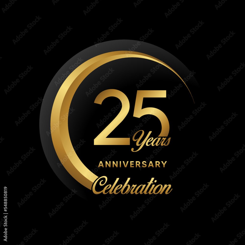 25th Anniversary. Anniversary logo design with golden ring for ...
