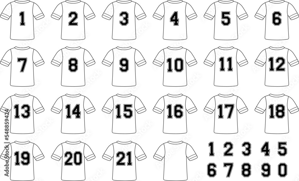 Sports Jersey with Numbers Creator Clipart Set - Outline Stock Vector ...