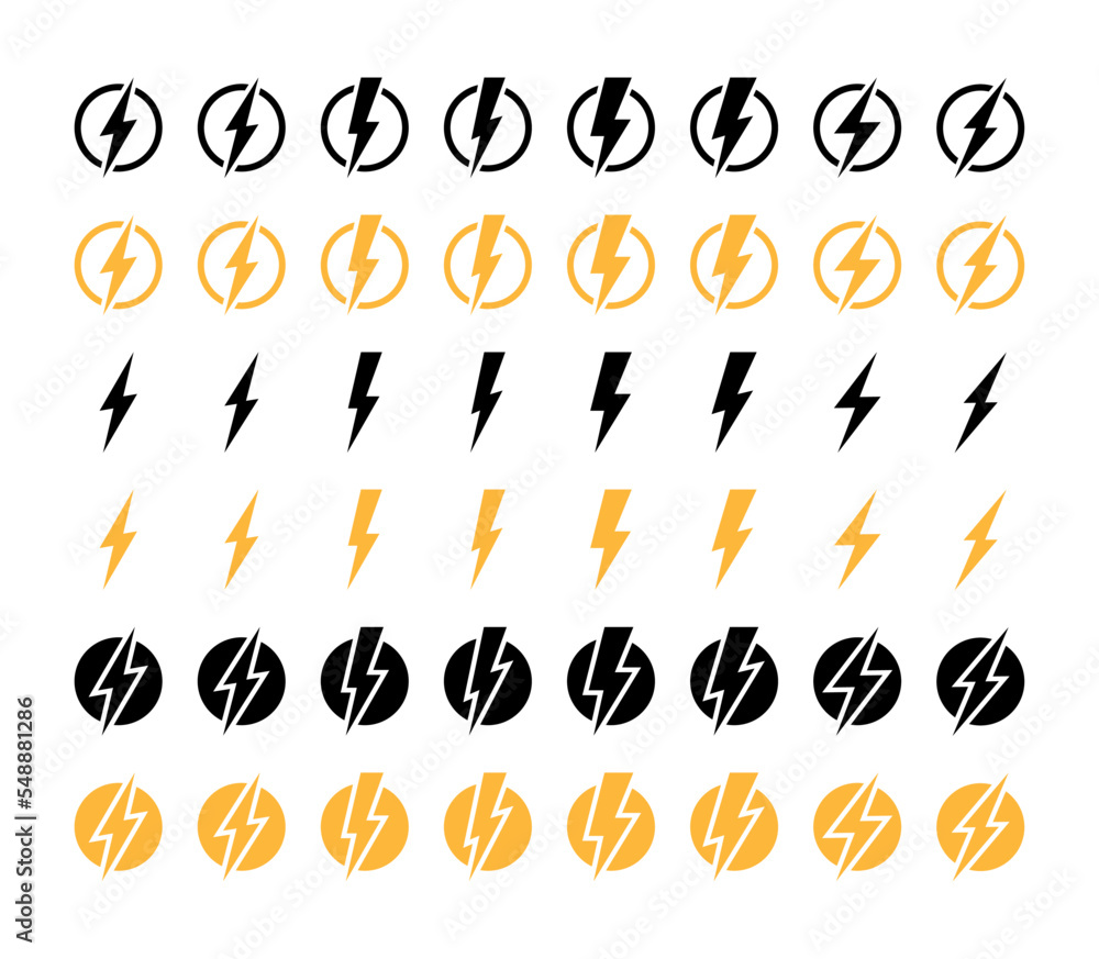 Lightning bolt icon collection, the storm and electrical icon. Vector ...