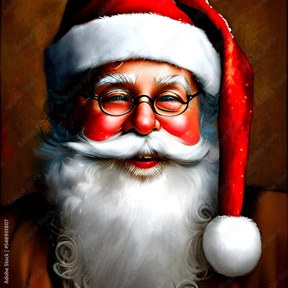 In this portrait, Santa Claus is posing for the artist. He has a kind ...