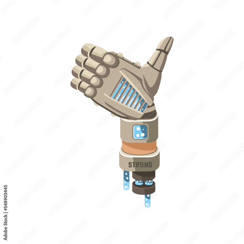 Robot hand showing thumb up gesture cartoon illustration. Prothesis arm ...