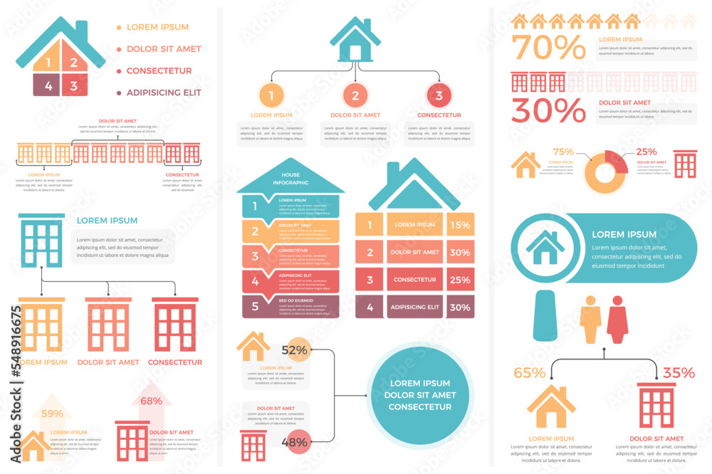 Infographic templates with houses, real estate infographics Stock ...