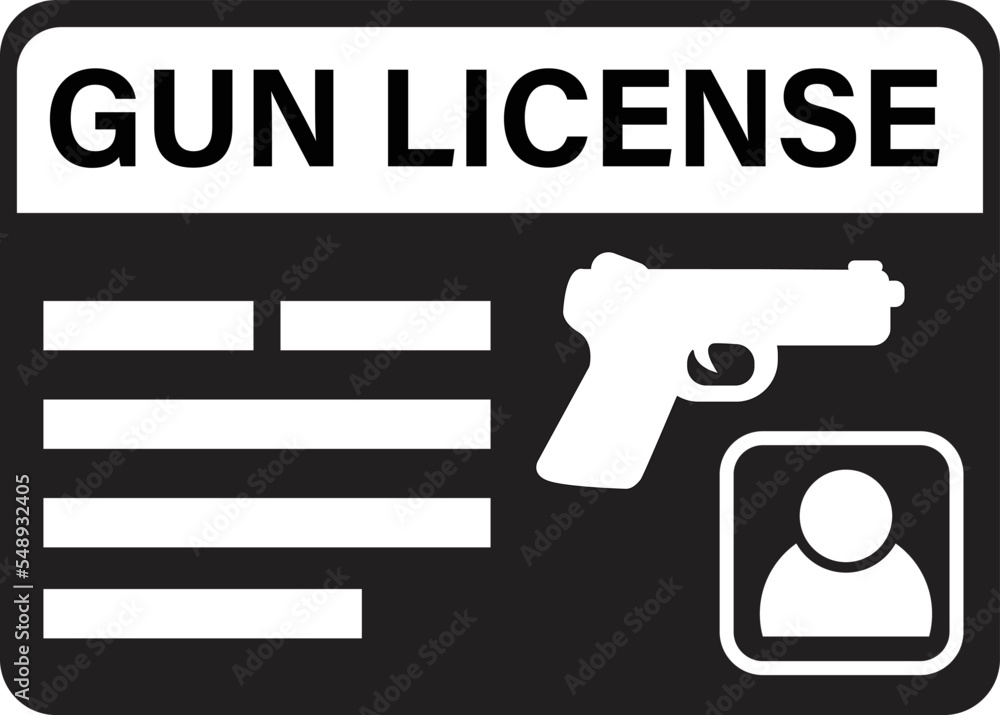gun license icon on white background. pistol with tag and document. gun ...