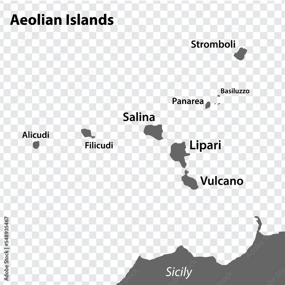 Blank map Aeolian Islands in gray. Every Island map is with titles ...